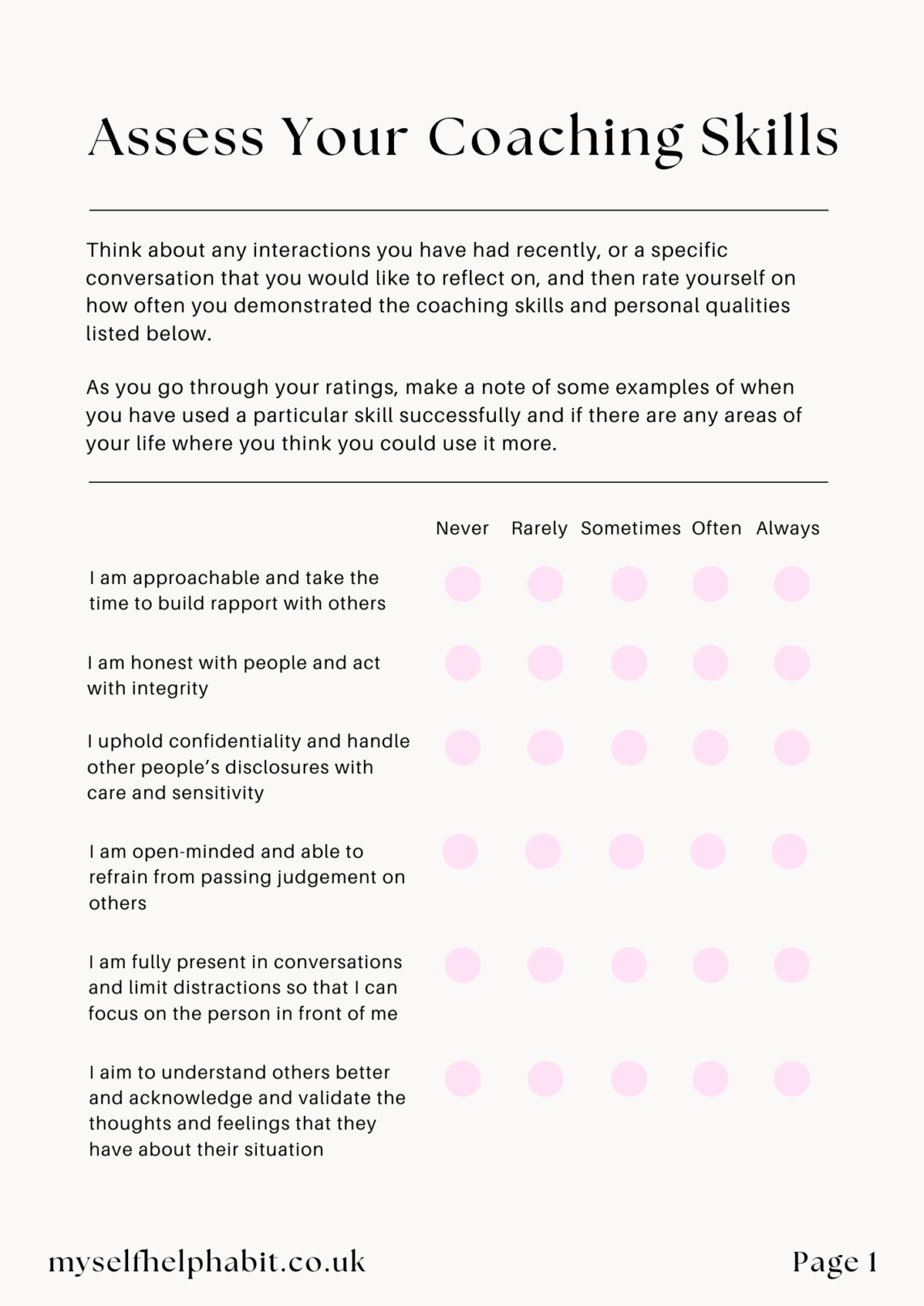 FREE Coaching Tools - My Self-Help Habit